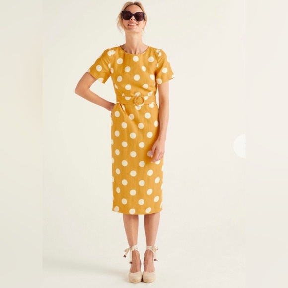 Boden | Dresses | Boden Hazel Polka Dot Belted Linen Midi Dress In Tuscan Sun Spot 6r | Poshmark